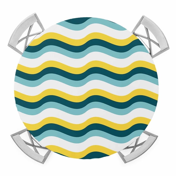 Bohemian Round Table Cover, Summer Abstract Ocean Wave Irregular ...