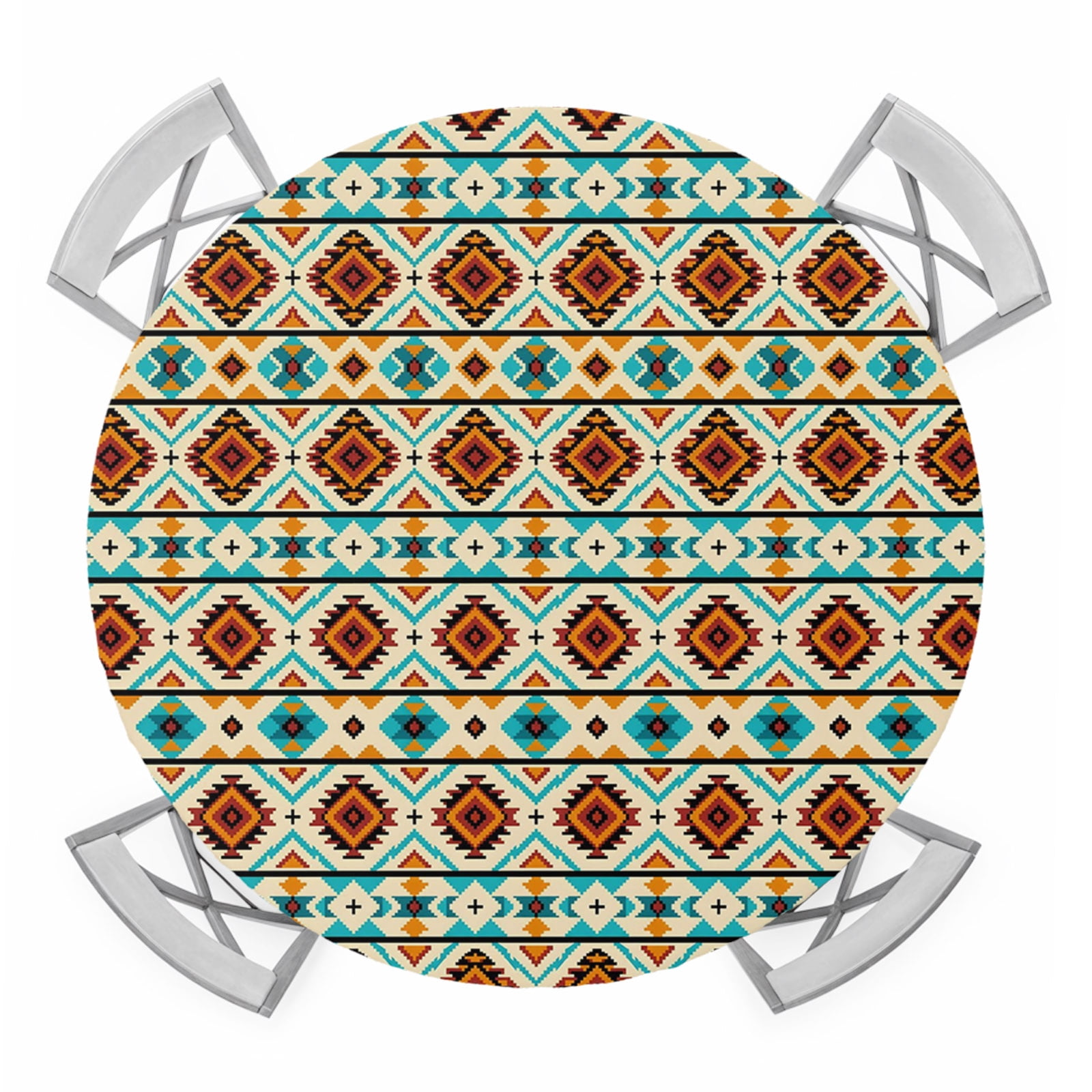 Bohemian Round Table Cover, Teal and Brown Southwestern Aztec Geometric ...