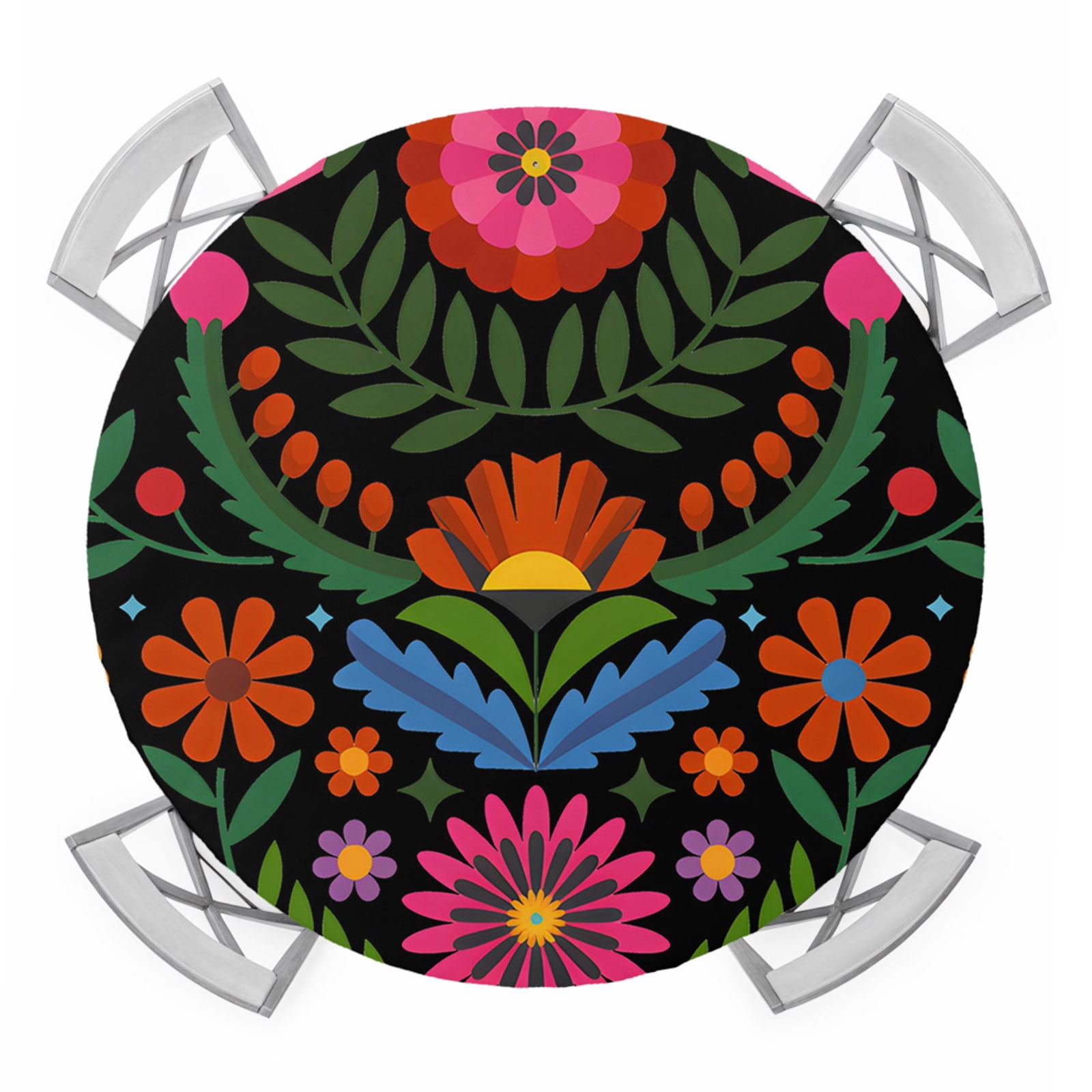 Bohemian Round Tablecloth for 55-60 Inch Tables, Fitted Table Cover ...