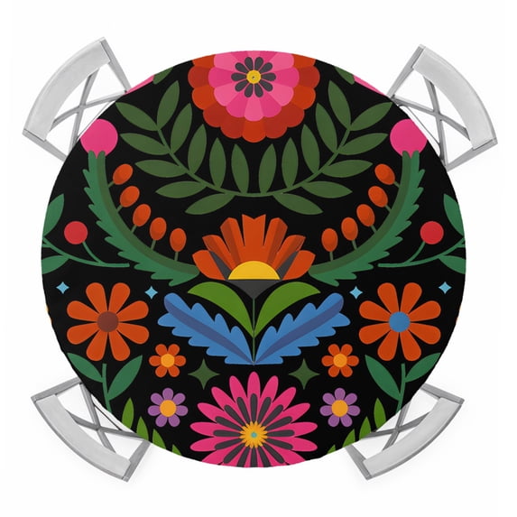 Bohemian Round Tablecloth for 55-60 Inch Tables, Fitted Table Cover ...