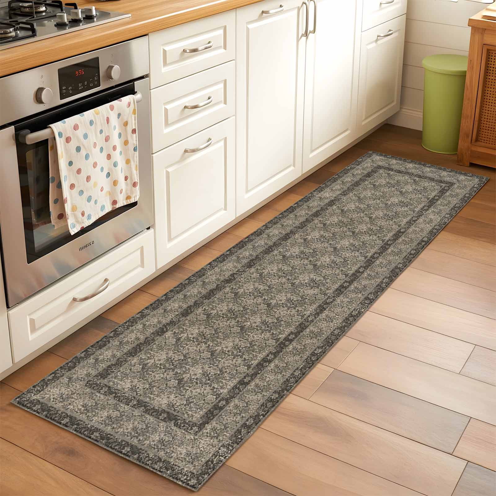 Bohemian Runner Rugs 2x6 ft Dark Green Vintage Flowers Texture ...