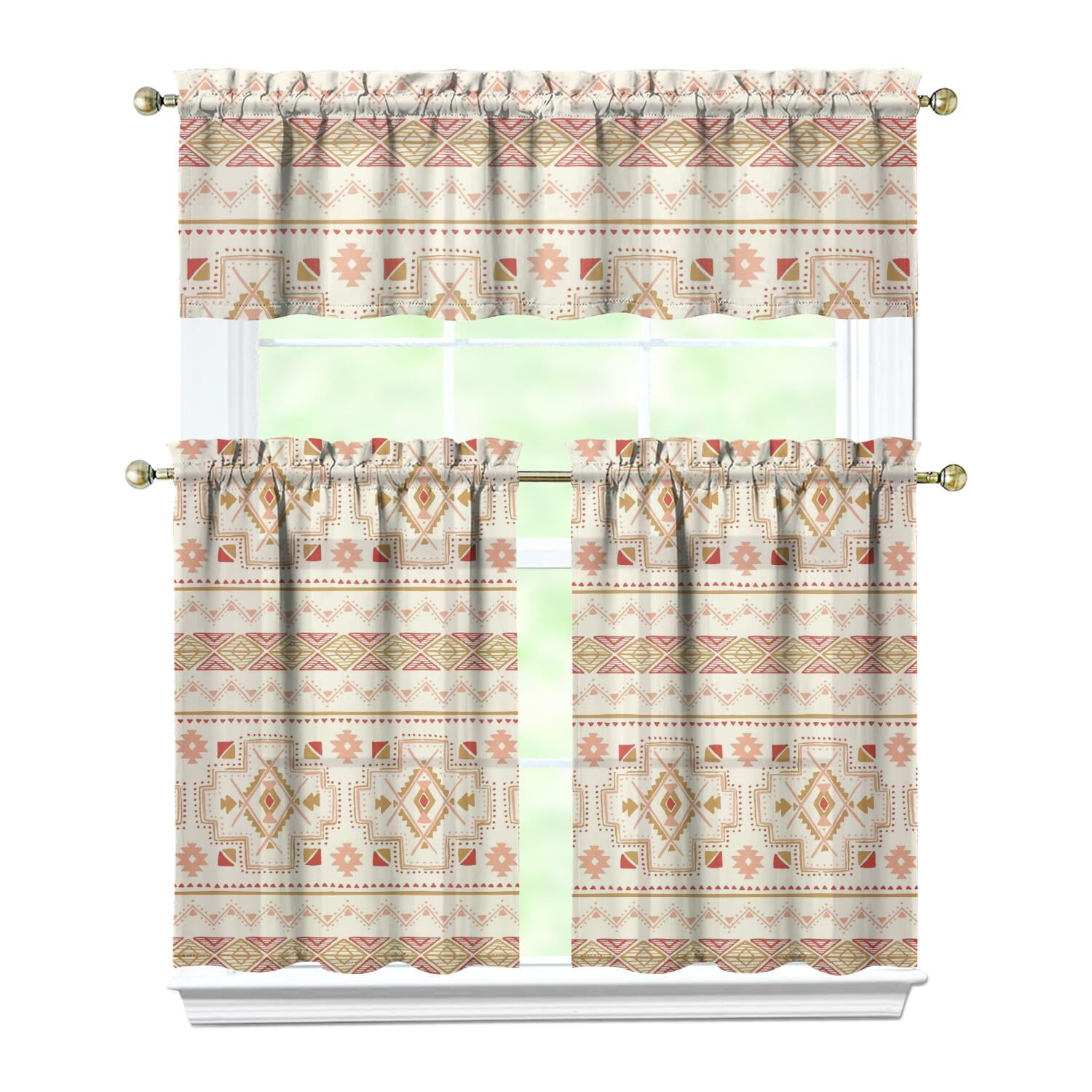 Bohemian Rustic Kitchen Curtains Set Boho Tier and Valance Vintage ...