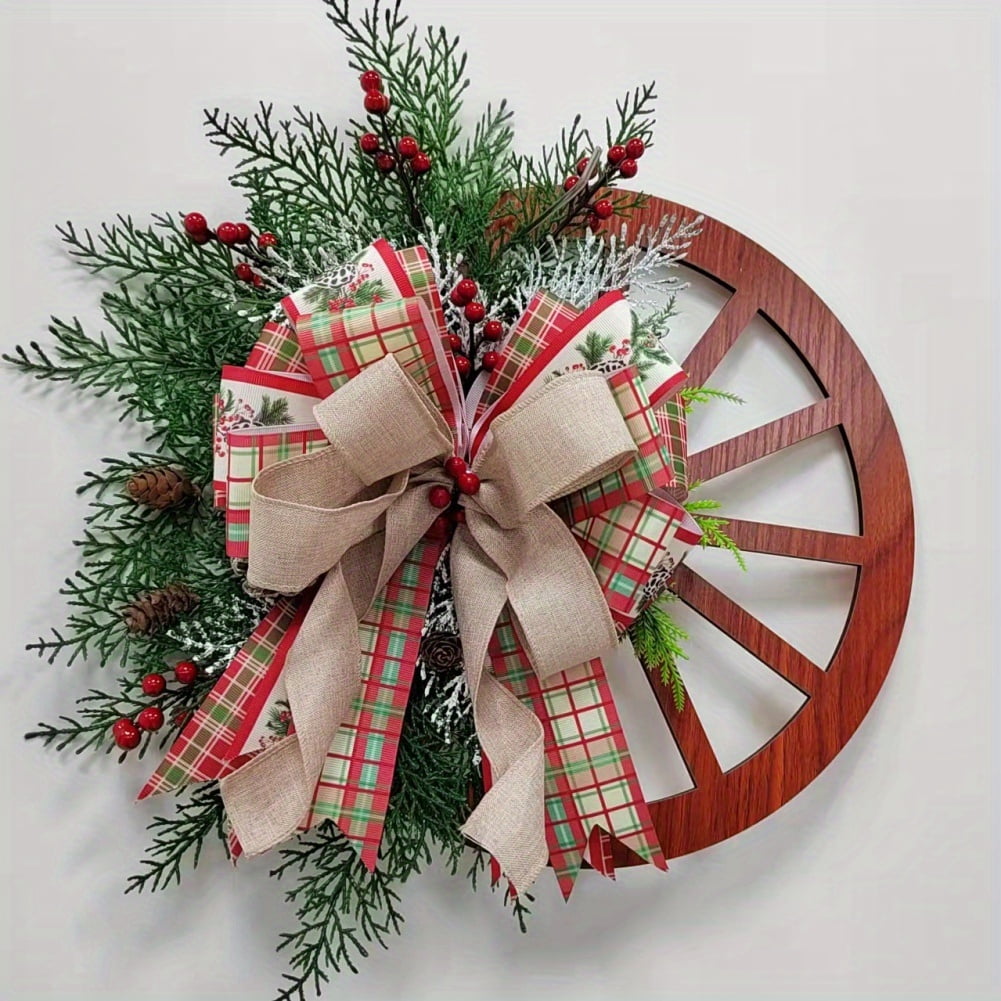 Bohemian Rustic Red Truck Wheel Wreath – With Plaid Bow & Pine Cones ...