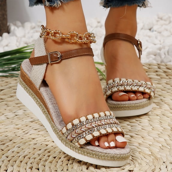 Bohemian Sandals for Women Espadrille Platform Wedge Heels with Ankle ...