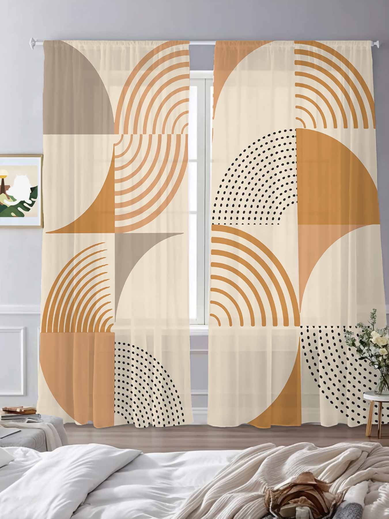 Bohemian Sheer Curtains 108 inches Long 2 Panels Set Morandi Color ...