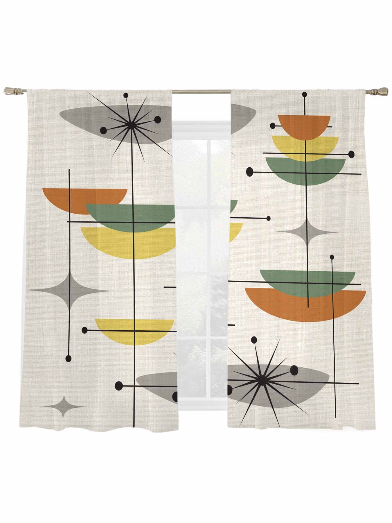 Bohemian Sheer Curtains 2 Panels Set Green Orange Yellow Color Block ...