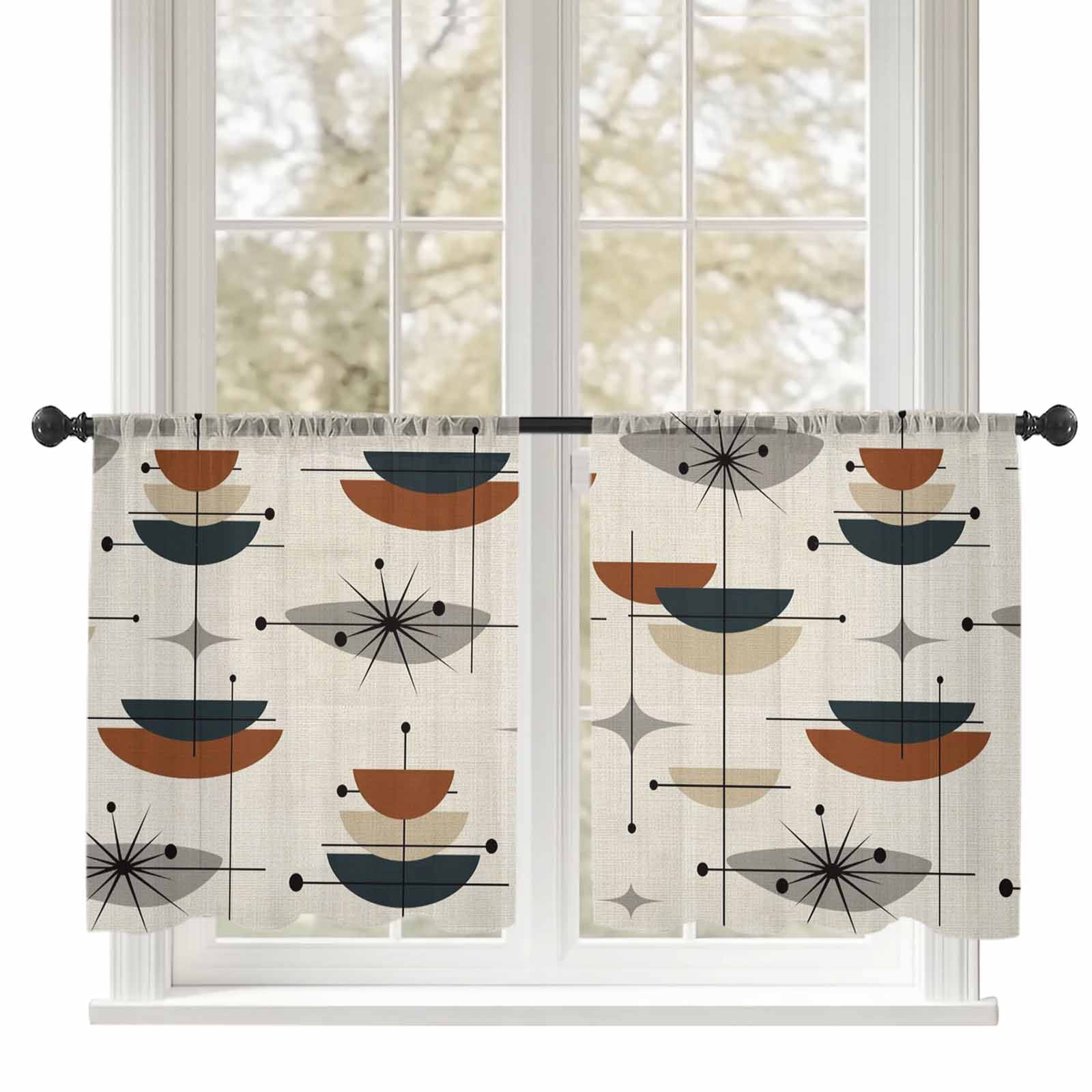 Bohemian Sheer Curtains 45 inches Long, Orange Navy Blue Color Block ...