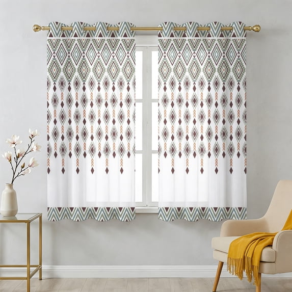 Bohemian Sheer Curtains 54 Inch Long 2 Panels, Green Brown Western ...