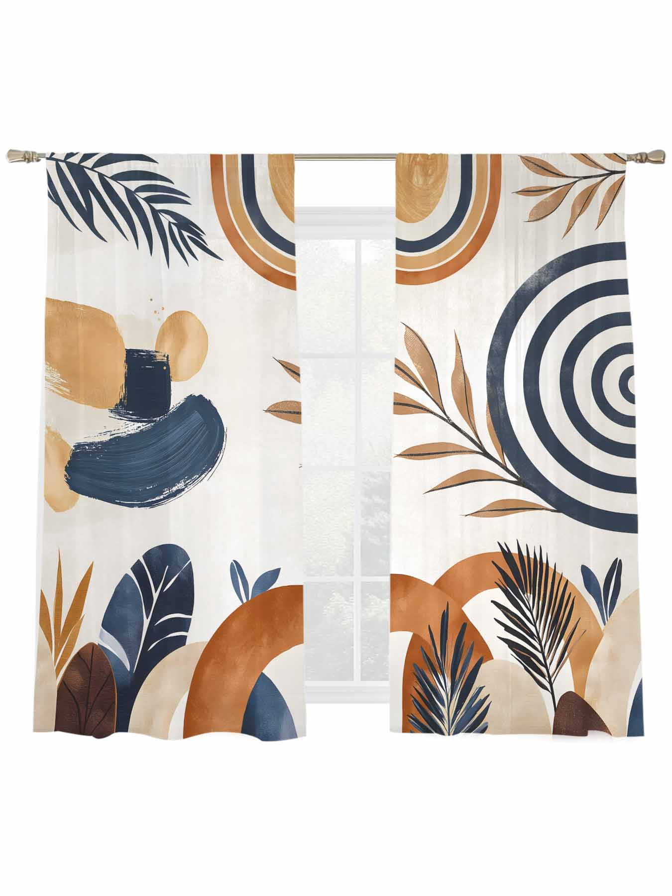 Bohemian Sheer Curtains for Living Room Bedroom, Light-filtering Sheer ...