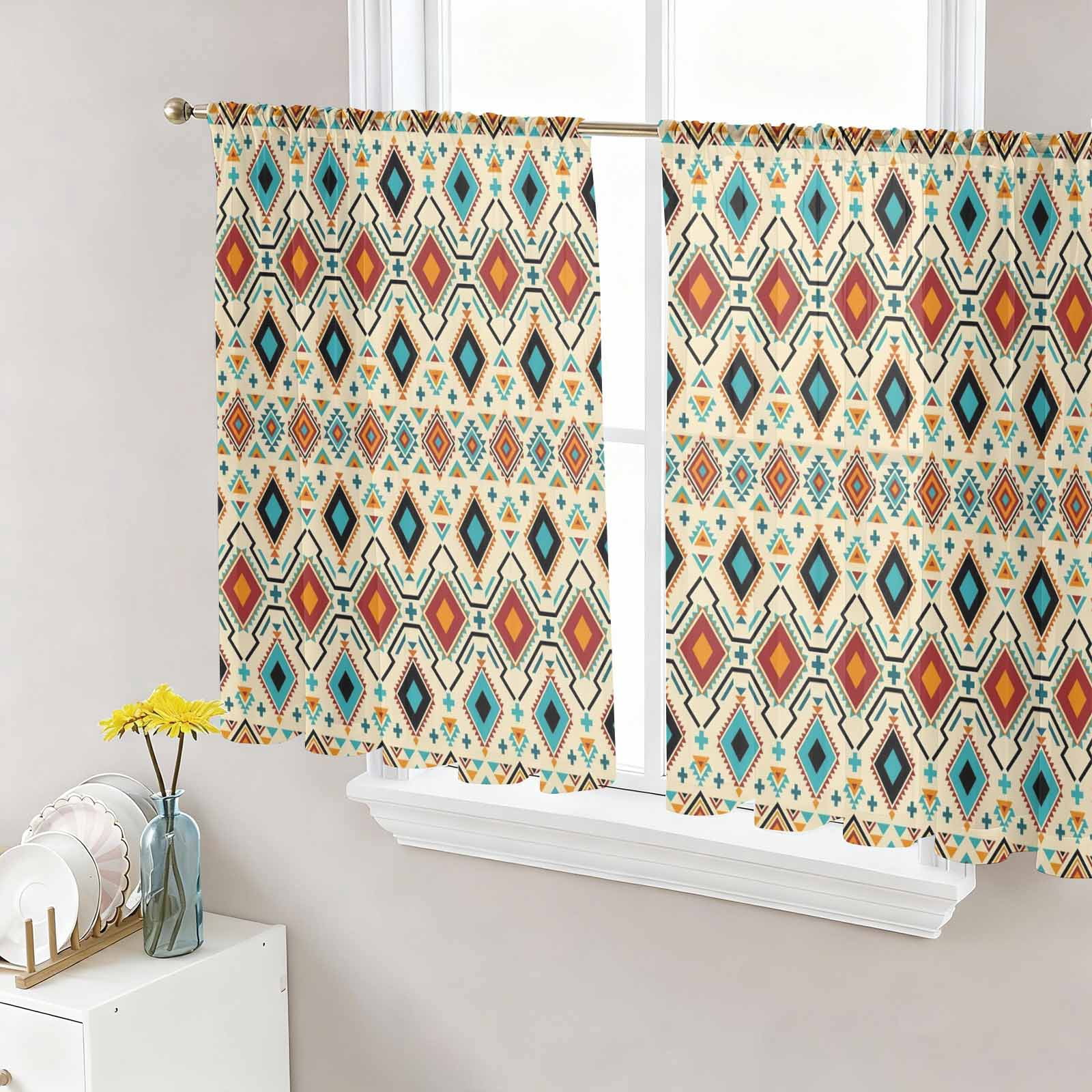 Bohemian Sheer Curtains for Living Room Bedroom, Retro Teal and Brown ...