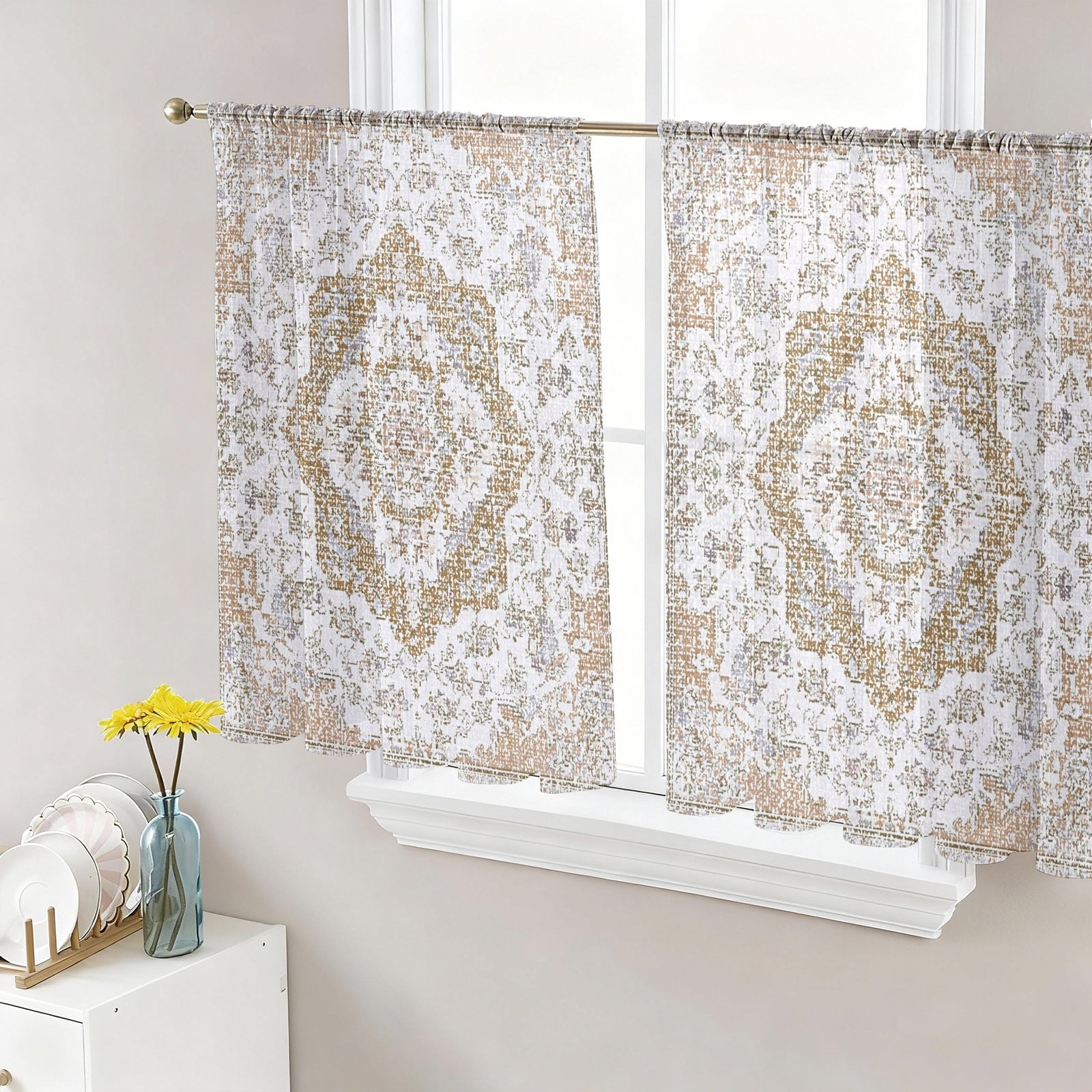 Bohemian Sheer Curtains for Living Room Bedroom, Vintage Distressed ...