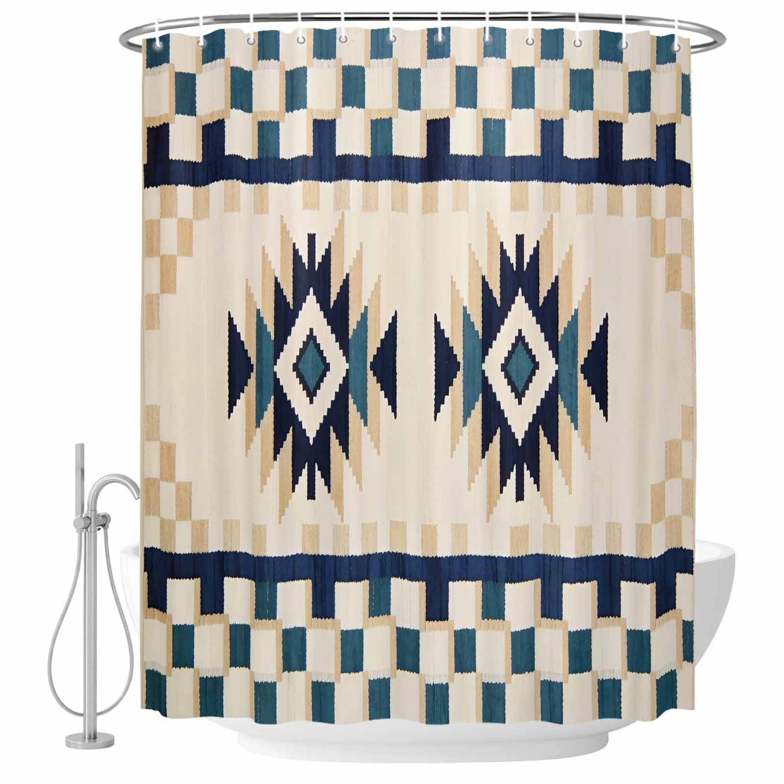 Bohemian Shower Curtain for Bathroom, Retro Rhombus Tribal Style Boho ...