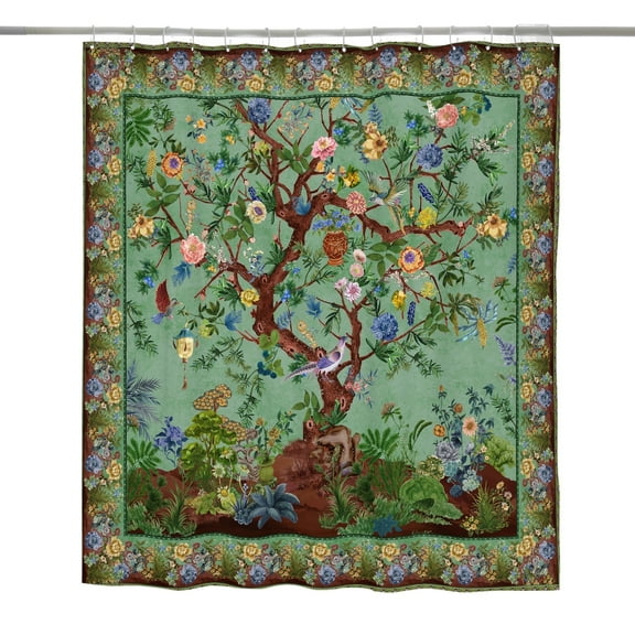Bohemian Plant Boho Floral Print Shower Curtain, Polyester Fabric Cloth ...
