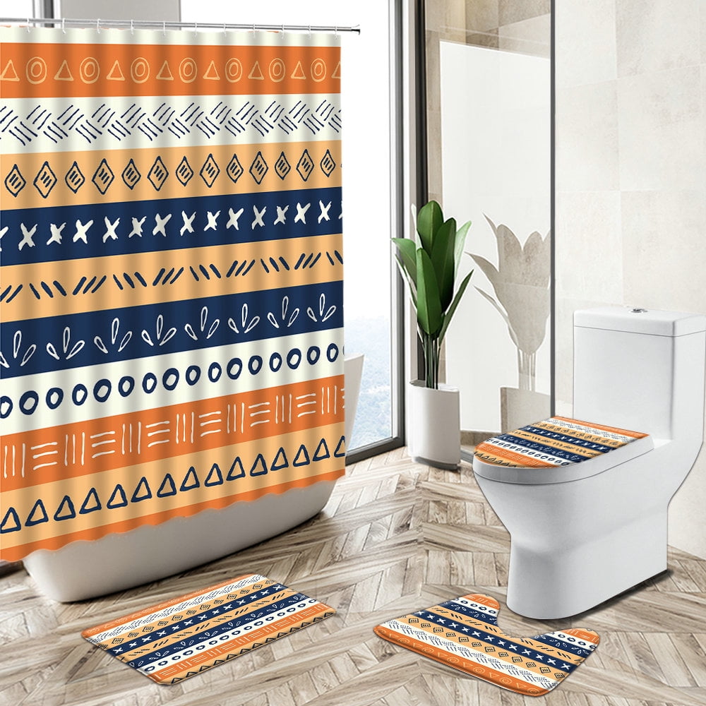 Bohemian Shower Curtain Geometric Stripe Design Bathroom Set Foreign ...