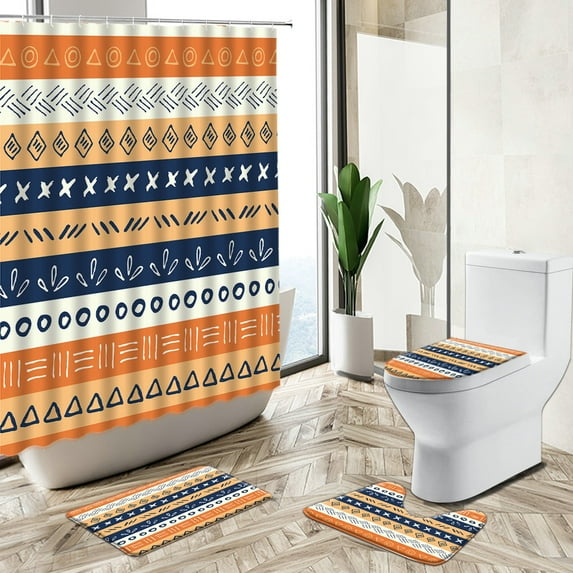 Bohemian Shower Curtain Geometric Stripe Design Bathroom Set Foreign ...