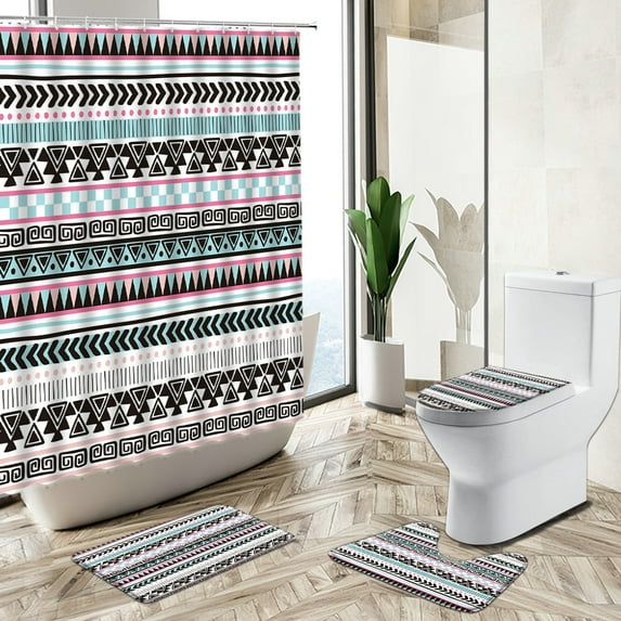 Bohemian Shower Curtain Geometric Stripe Design Bathroom Set Foreign ...