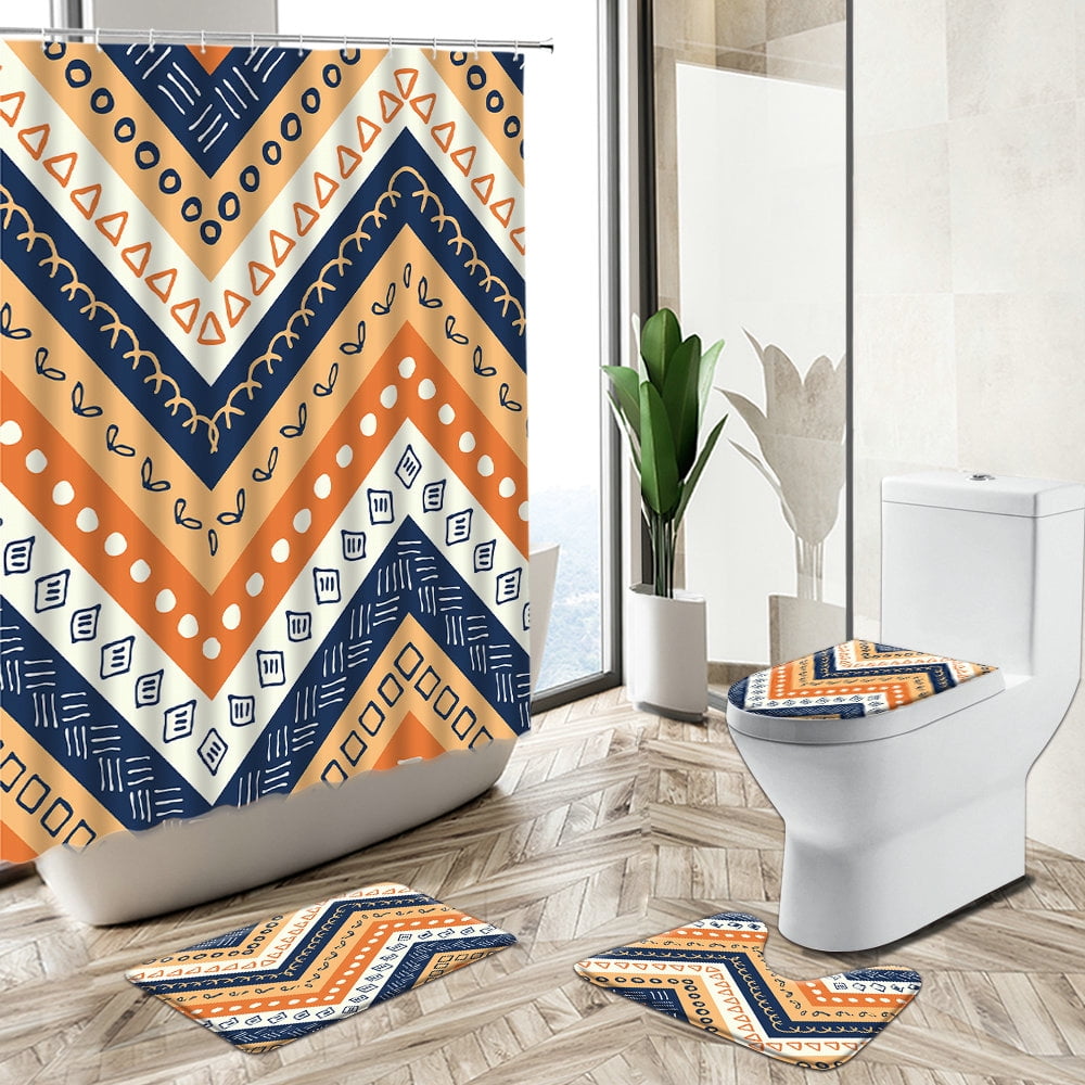 Bohemian Shower Curtain Geometric Stripe Design Bathroom Set Foreign ...