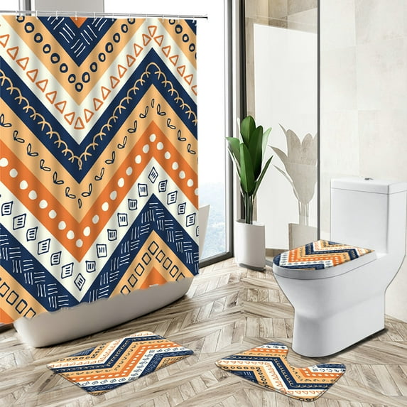 Bohemian Shower Curtain Geometric Stripe Design Bathroom Set Foreign ...