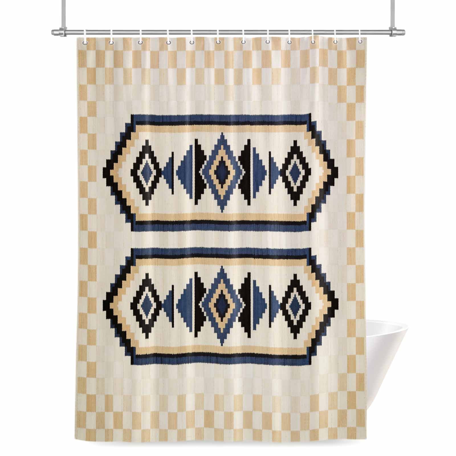 Bohemian Shower Curtain, Retro Rhombus Tribal Style Long Stripes Beige ...