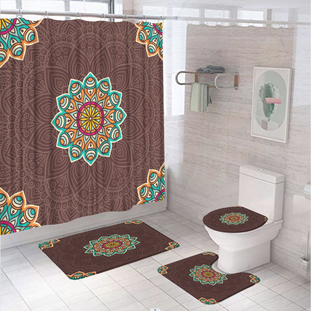 Bohemian Shower Curtain Set Colorful Vintage Floral Mandala Flower ...