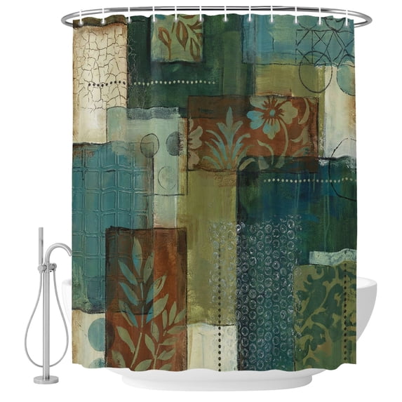 Bohemian Shower Curtain Set with Hooks, Vintage Floral Texture ...