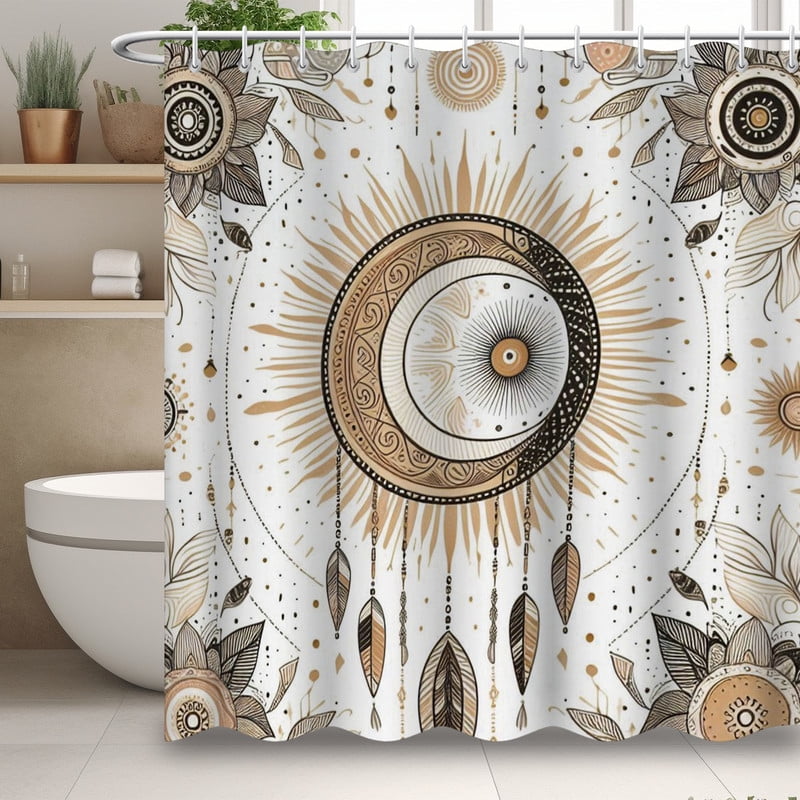 Bohemian Shower Curtain Sun Feather Print Shower Curtain Simple