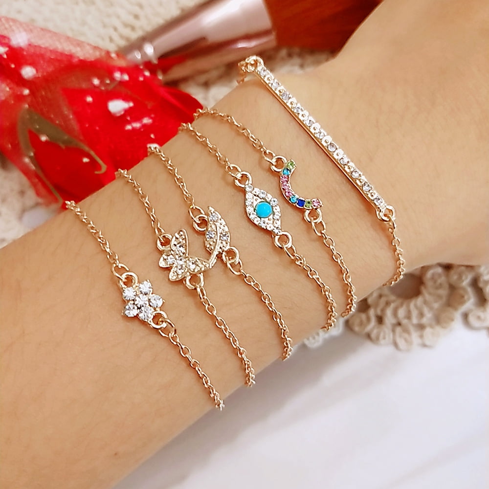 Bohemian Silver Color Bracelet Set For Women Rhinestones Butterfly ...
