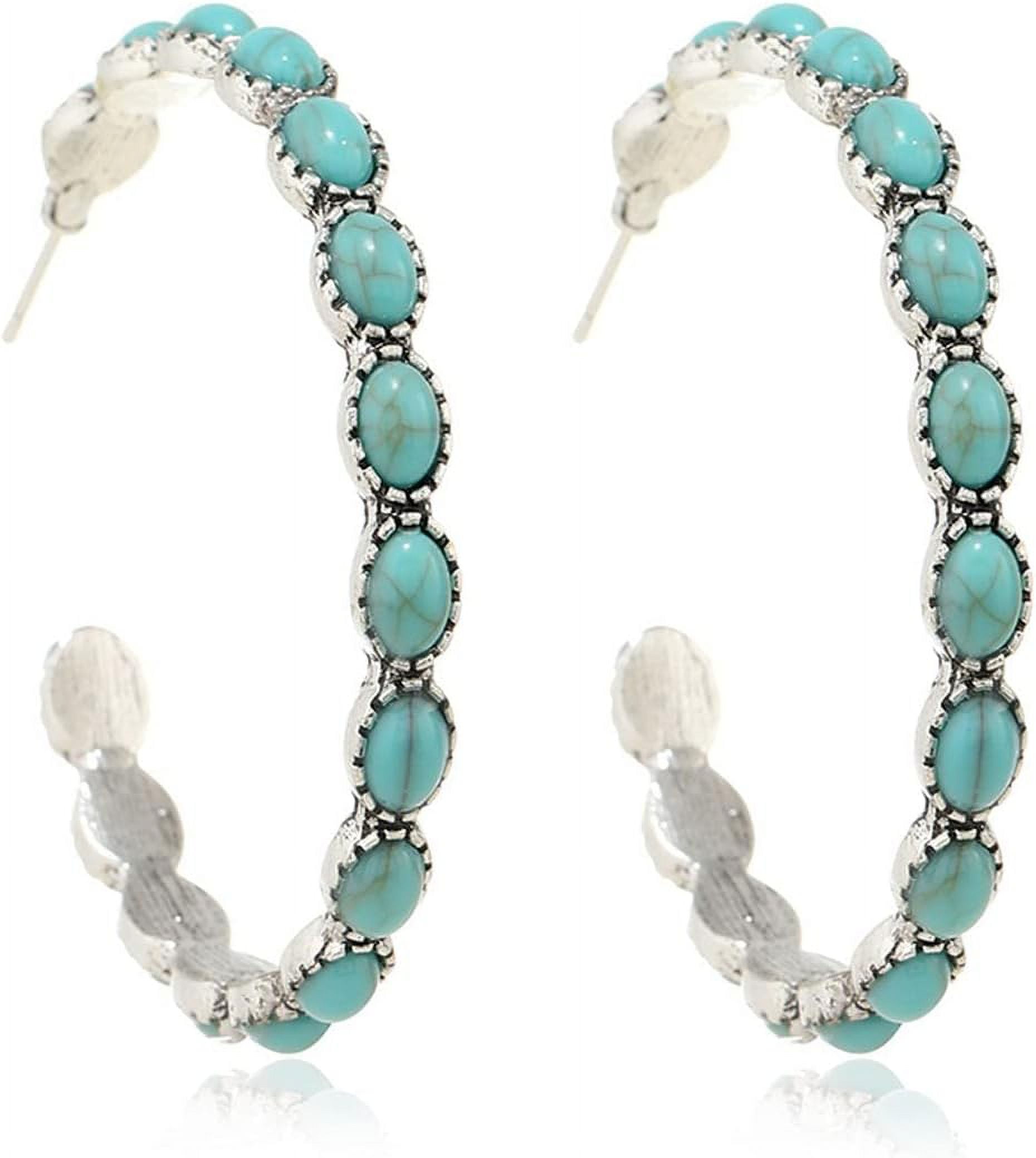 Bohemian Silver-Tone Faux Turquoise Hoop Natural Colorful Stone Drop ...