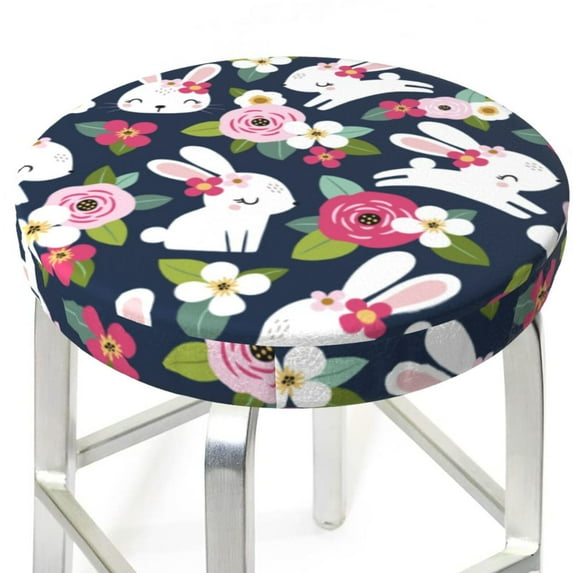 Bohemian Smile Cute Rabbit Flower Bar Stool Covers - Stretch Round Seat ...