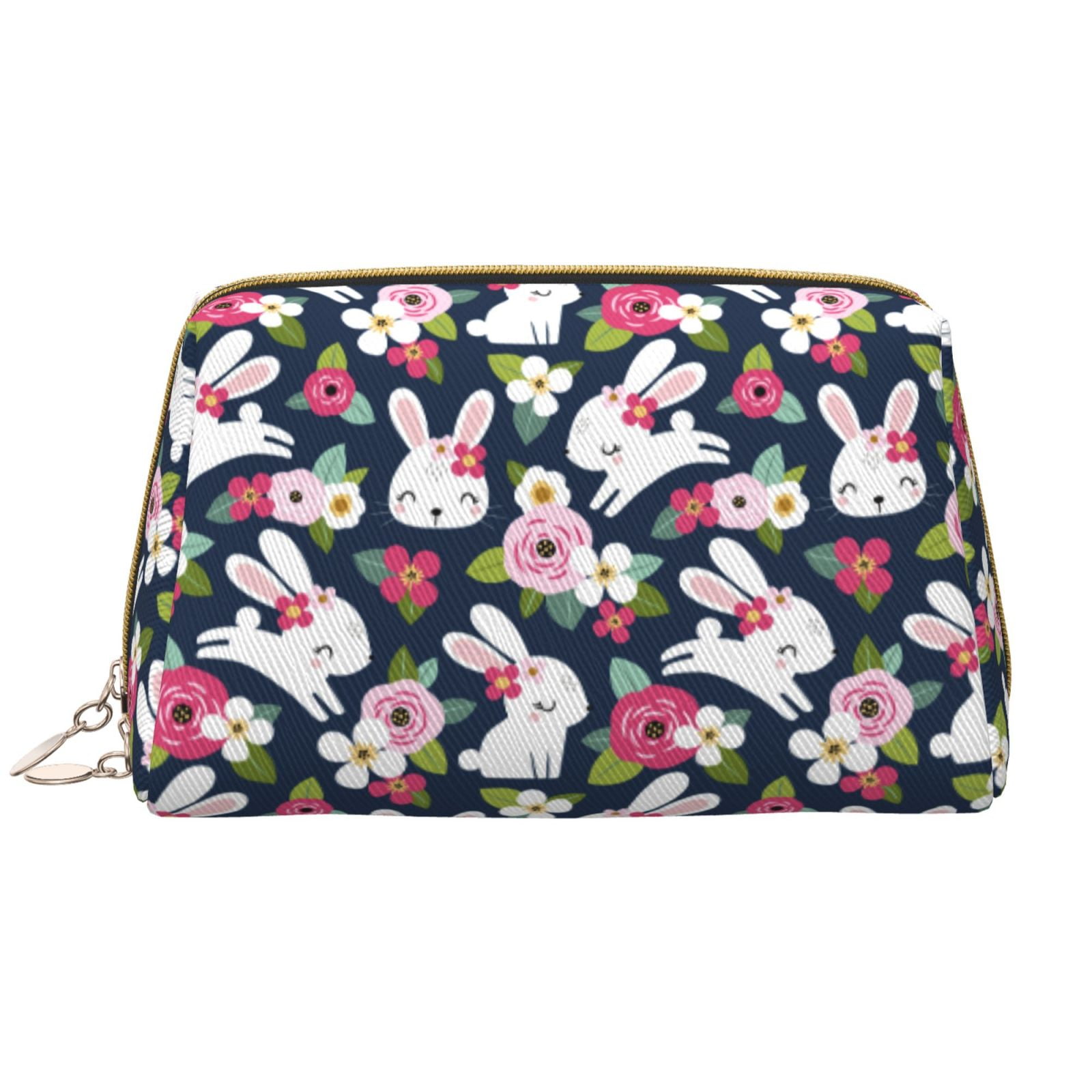 Bohemian Smile Cute Rabbit Flower Makeup Bag, Large Capacity Travel ...