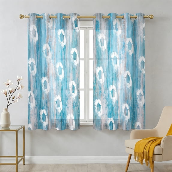 Bohemian Soccer Sheer Curtains 54 Inch Long 2 Panels, Rustic Boho ...