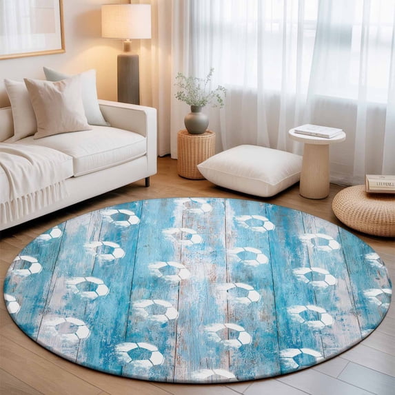 Bohemian Soccer Washable Round Area Rug 4 ft, Rustic Boho Farmhouse ...