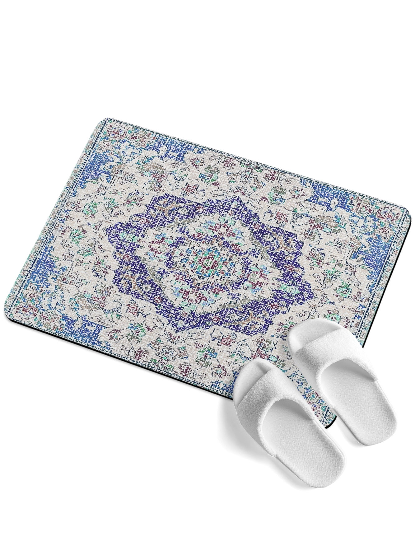 Bohemian Soft Diatomaceous Earth Mat, Vintage Distressed Light Blue ...