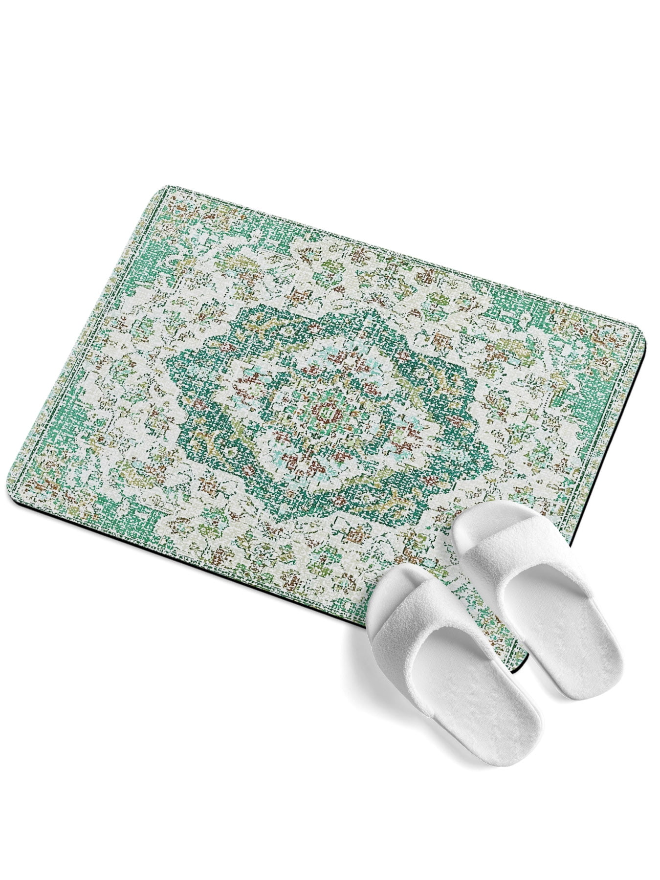 Bohemian Soft Diatomaceous Earth Mat, Vintage Distressed Light Green ...