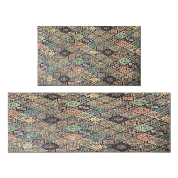 the Bohemian Square Pattern Kitchen Rugs and Mats Sets Of 2,Kitchen ...