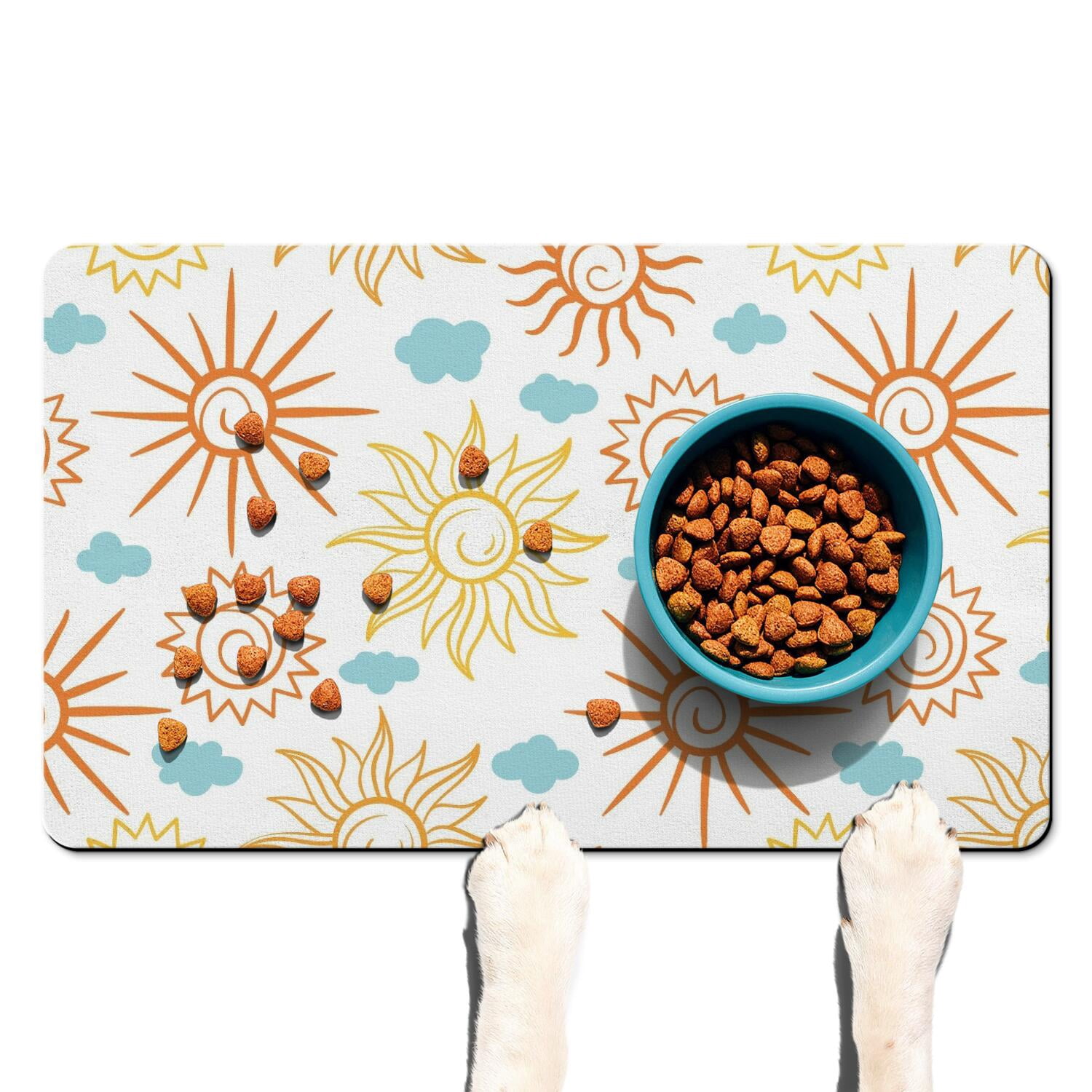 Bohemian Starry Night Dog Food Mat - Ethereal Moon and Sun Pet Food Mat ...