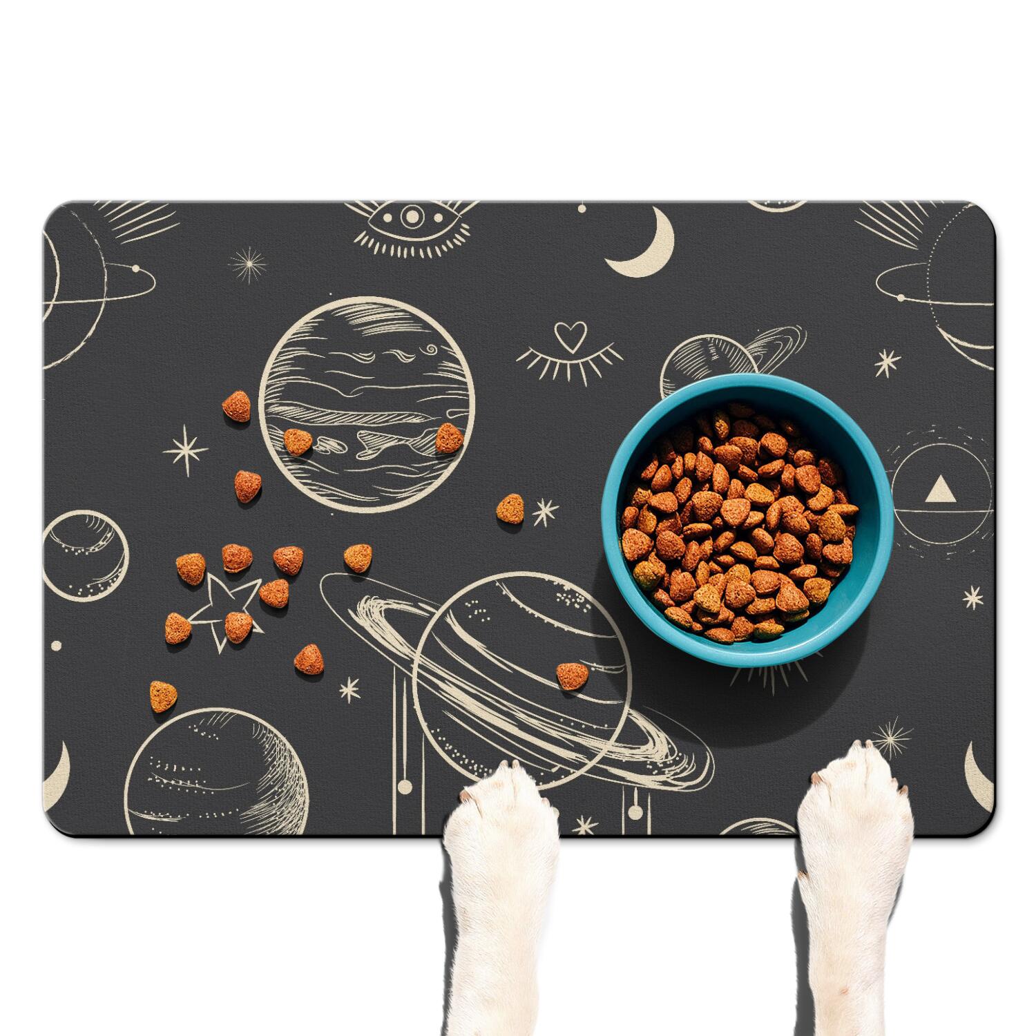 Bohemian Starry Night Dog Mat - Ethereal Moon and Sun Pet Feeding Mat ...