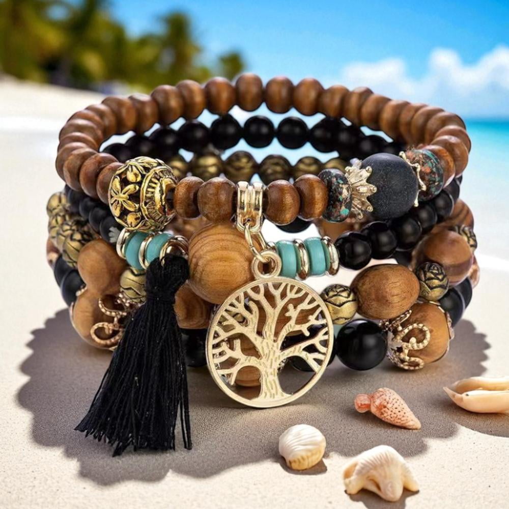 Bohemian Stretch Beaded Bracelets Set for Women Multilayer Multicolor ...