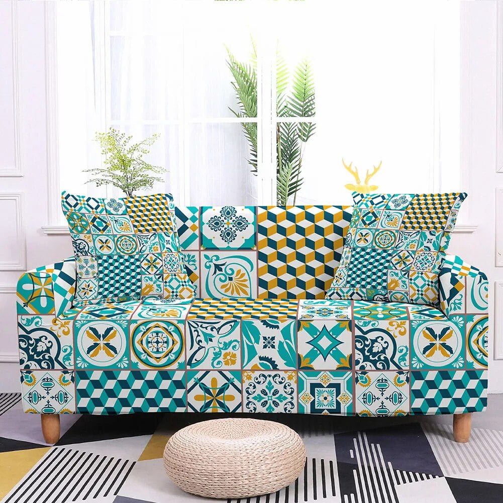 Bohemian Stretch Sofa Slipcover Plaid Elastic Sofa Covers for Living ...