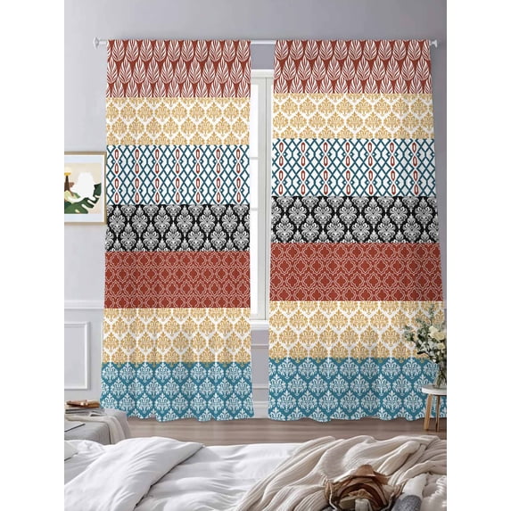 Bohemian Stripe Colorful Abstract Geometric Sheer Curtains 2 Panels Set ...
