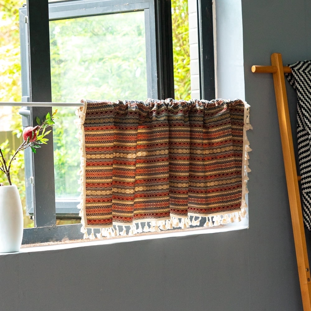 Bohemian Striped Curtain with Tassels, Ethnic Style Woven Fabric Drape ...