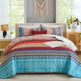 Bohemian Striped Pattern Quilt Set Beige Full(78"x90") All Season ...