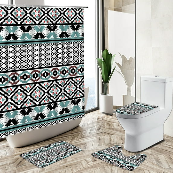 Bohemian Striped Shower Curtain Set Geometric Print Color Flower Home r ...