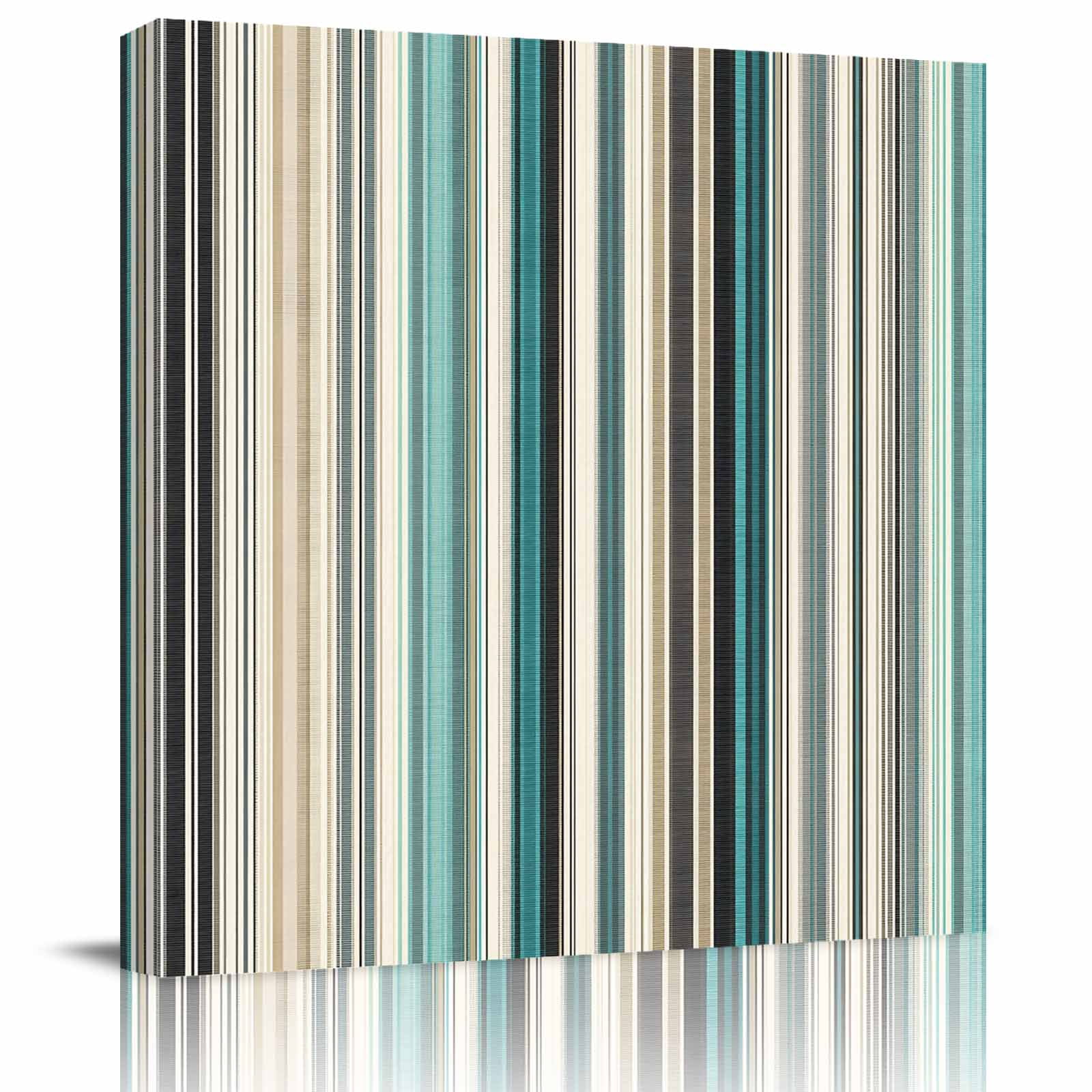 Bohemian Stripes Teal Brown Beige Canvas Artwork Painting Art, Vintage ...