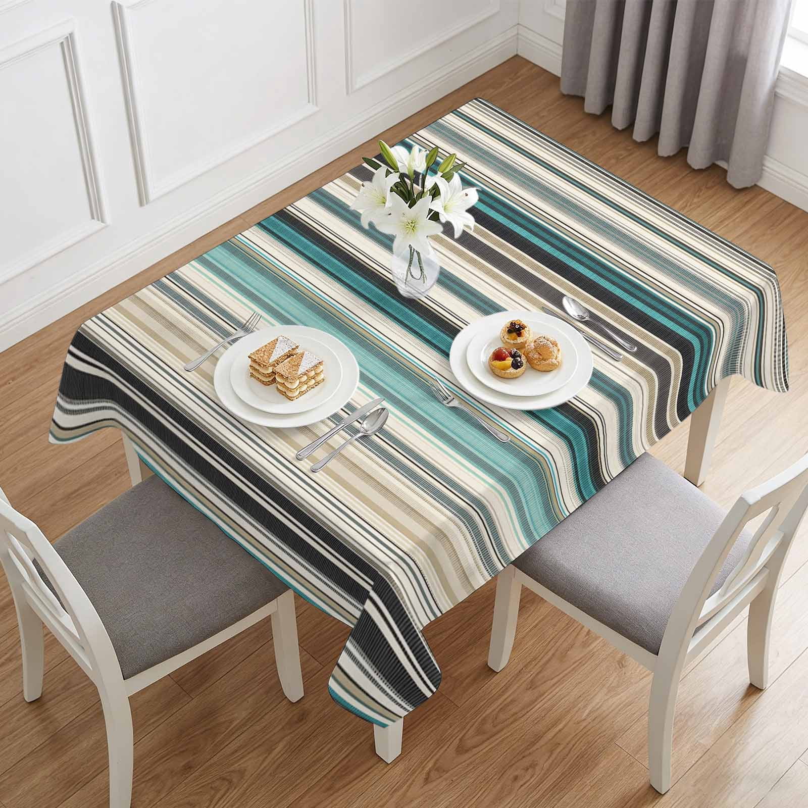 Bohemian Stripes Teal Brown Beige Table Cloth 60x84in, Waterproof ...