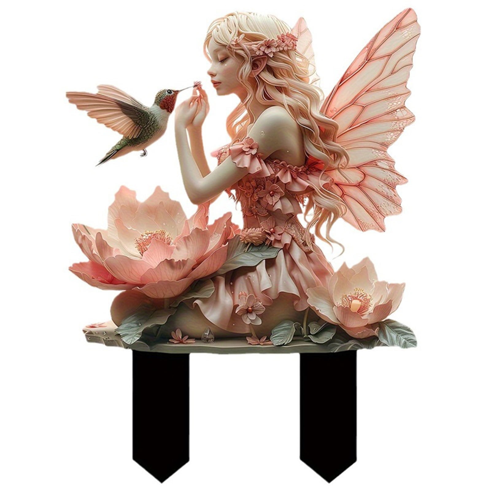 Bohemian Style Acrylic Fairy and Hummingbird Garden Stake Outdoor ...
