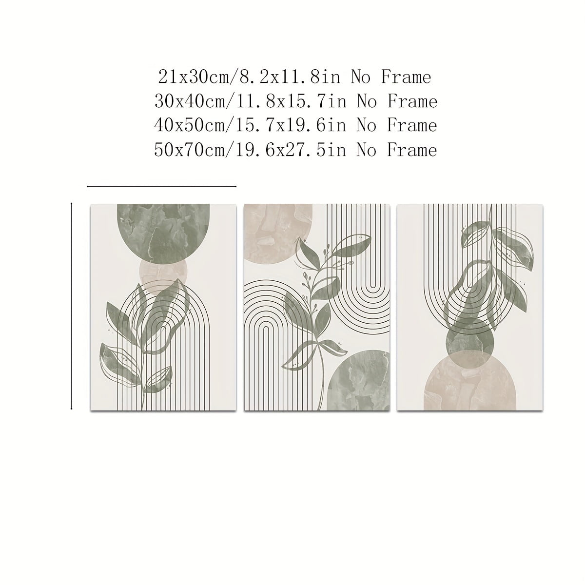 Bohemian Style Art Print Set of 3: Abstract Line Art with Botanical ...