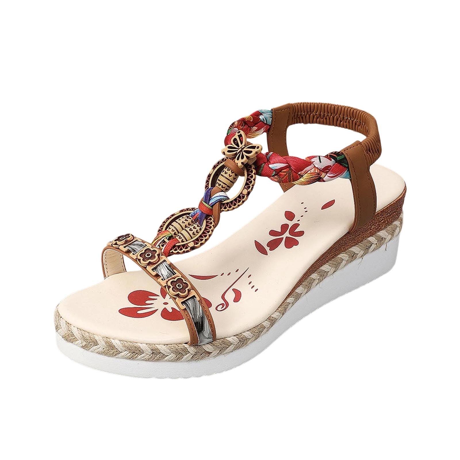 Bohemian Style Flat Sandals For With Open Toe And Wavy Strap Heel ...