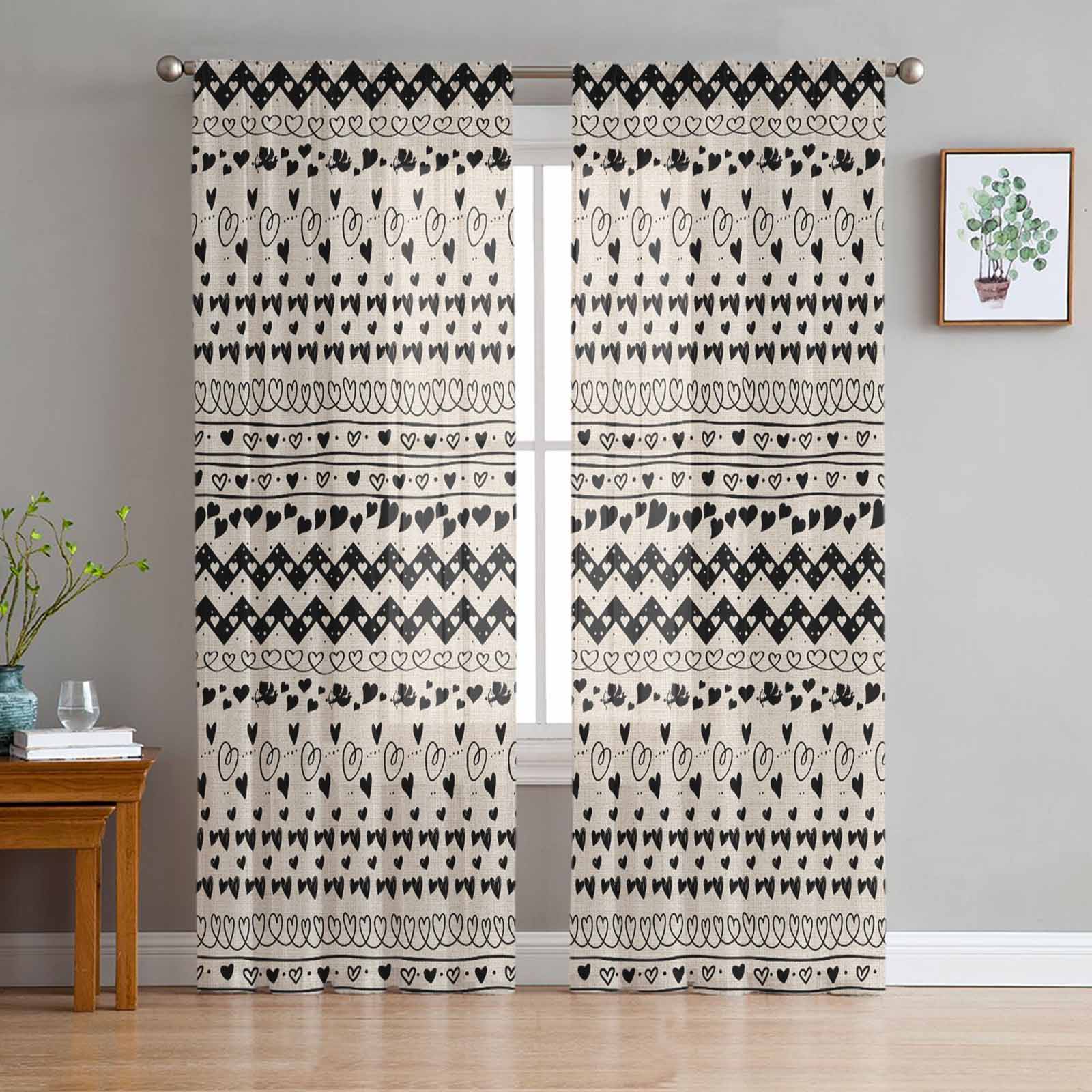 Bohemian Style Geometric Shapes Voile Curtains for Bedroom Tulle Window ...