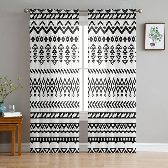 Bohemian Style Geometric Shapes Voile Curtains for Bedroom Tulle Window ...